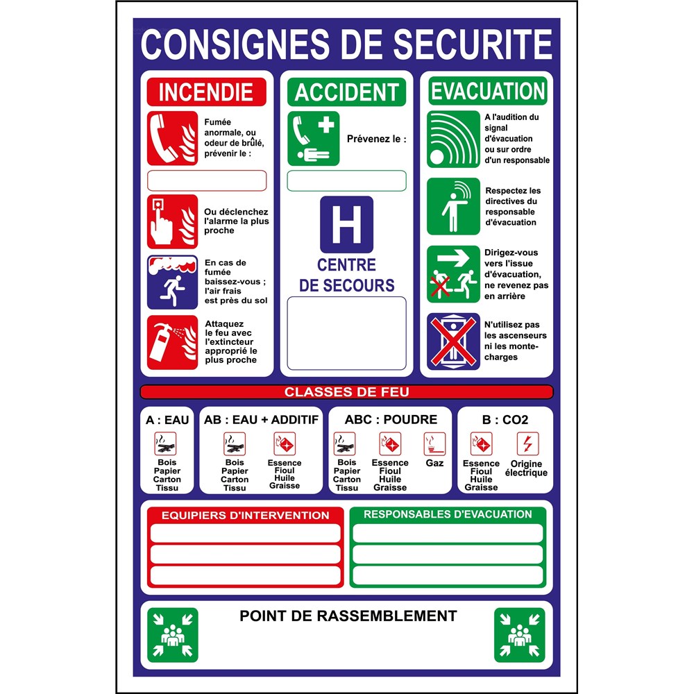 Consignes de sécurité – PVC - A4 Consignes de sécurité – PVC - A4