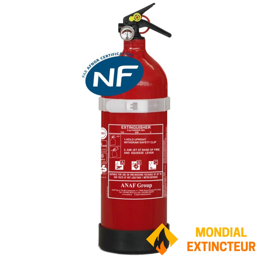 Extincteur à poudre ABC 2 Kg Idéal voiture, bateaux ANTIROUILLE NF & MED