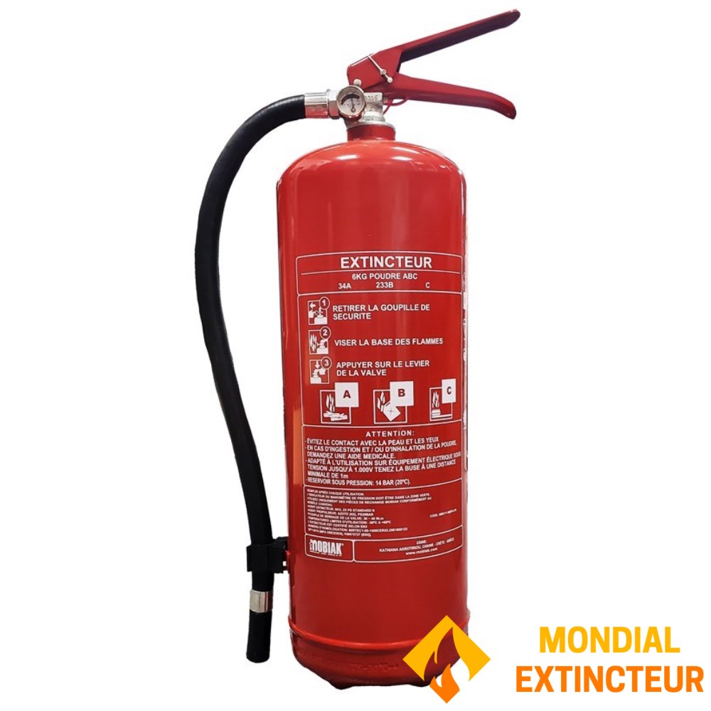 Extincteur à poudre ABC 6 Kg avec support de fixation Norme CE