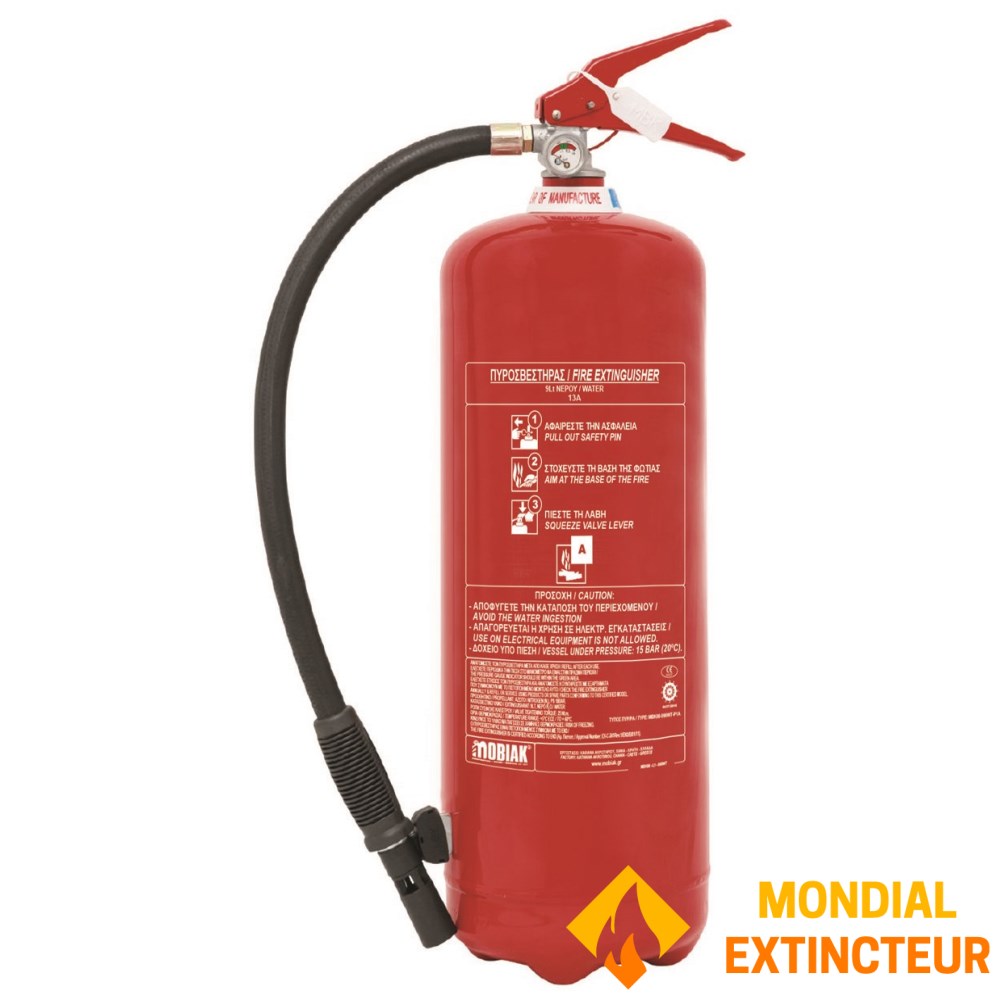 Extincteur 9 litres à eau SANS additif - Norme CE-EN3 - Marque MOBIAK