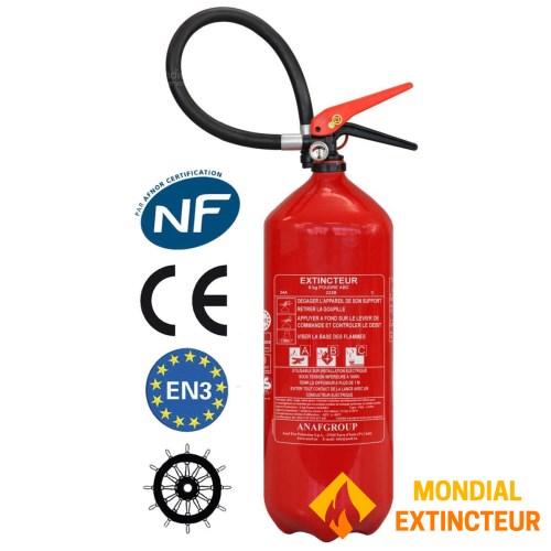 Extincteur à poudre ABC 6 Kg avec support de fixation Norme CE