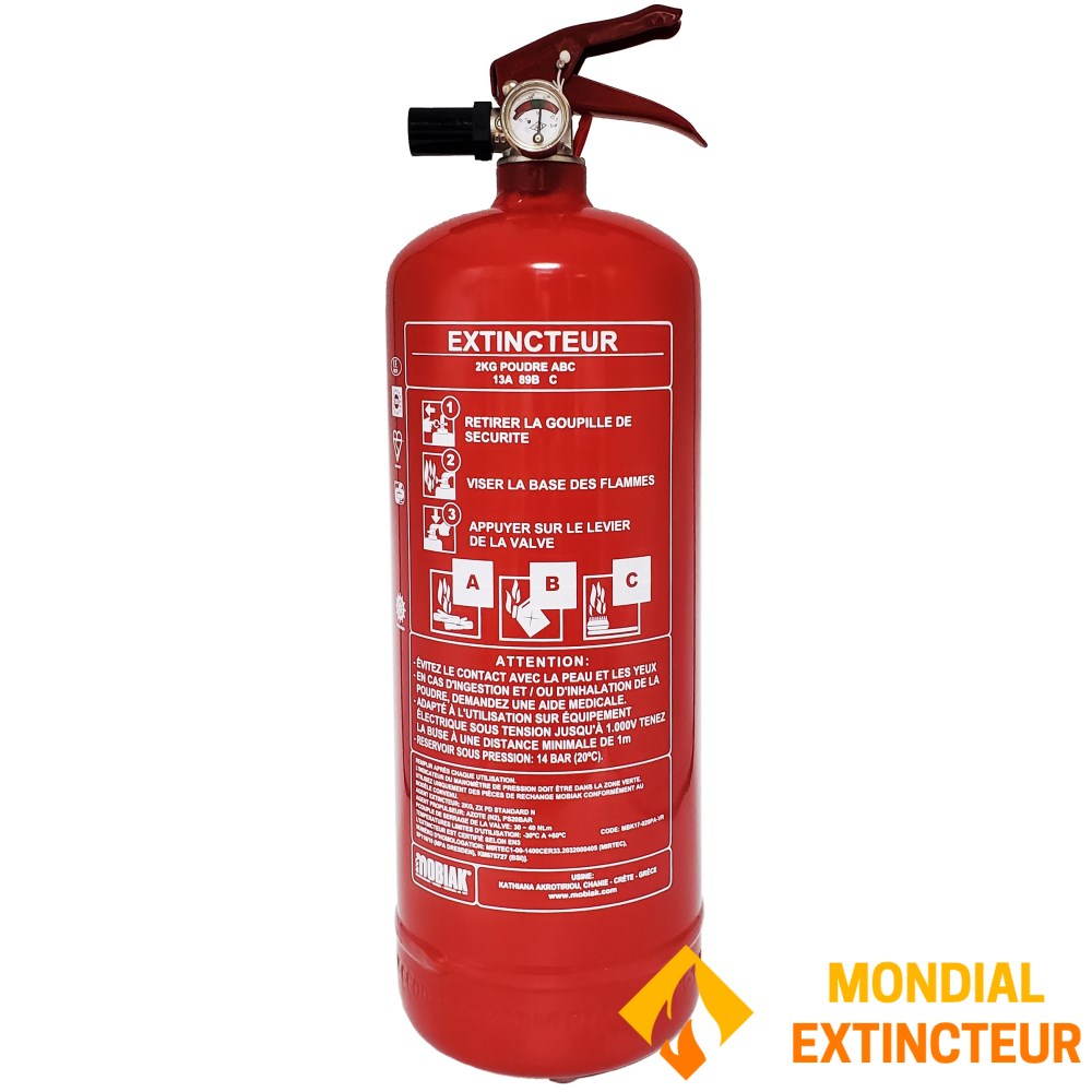 Extincteur à poudre ABC 2 Kg - CE - Marque Mobiak