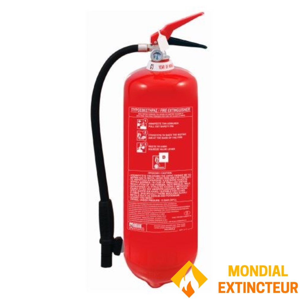 Extincteur à poudre - 6 Kg Classe D - Feu de Métaux - Marque Mobiak