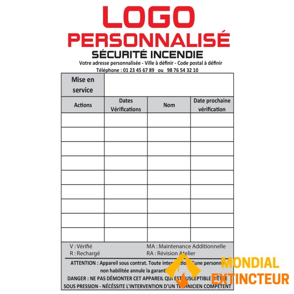 Lot de 1000 Étiquettes de maintenance personnalisées 90 X 120 mm