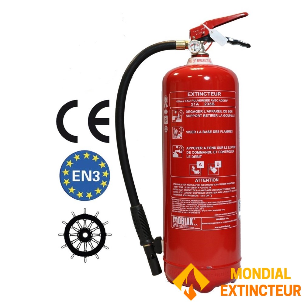 Extincteur 6 litres CE avec support de Fixation marque MOBIAK