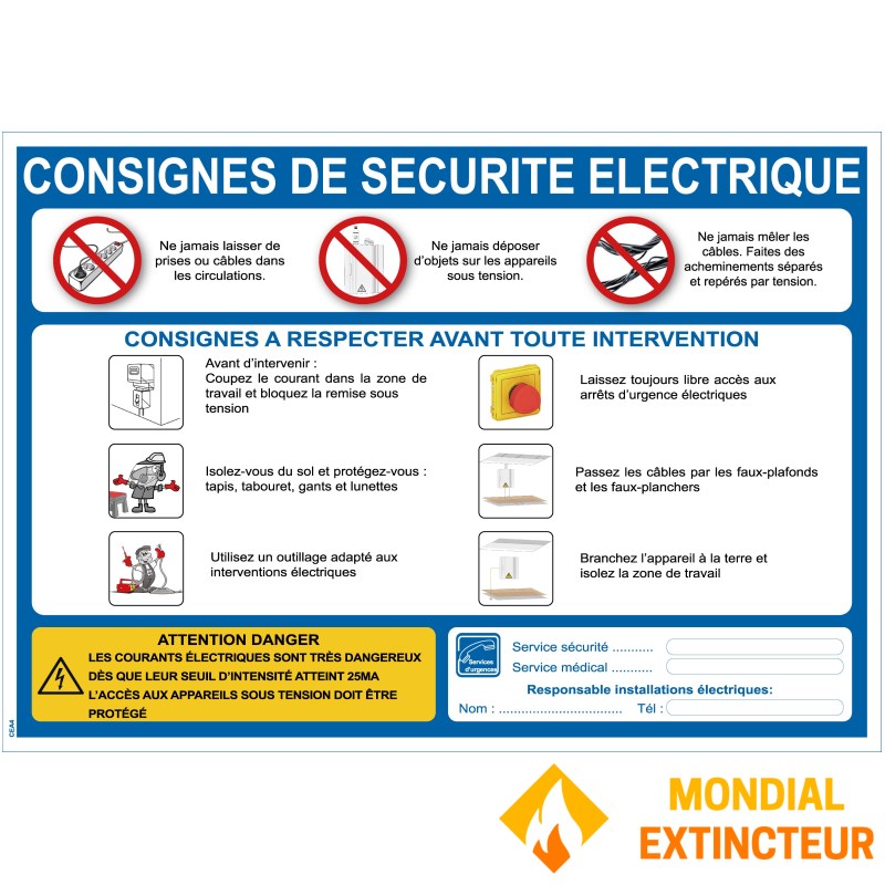 Electrical safety instructions - A4 format