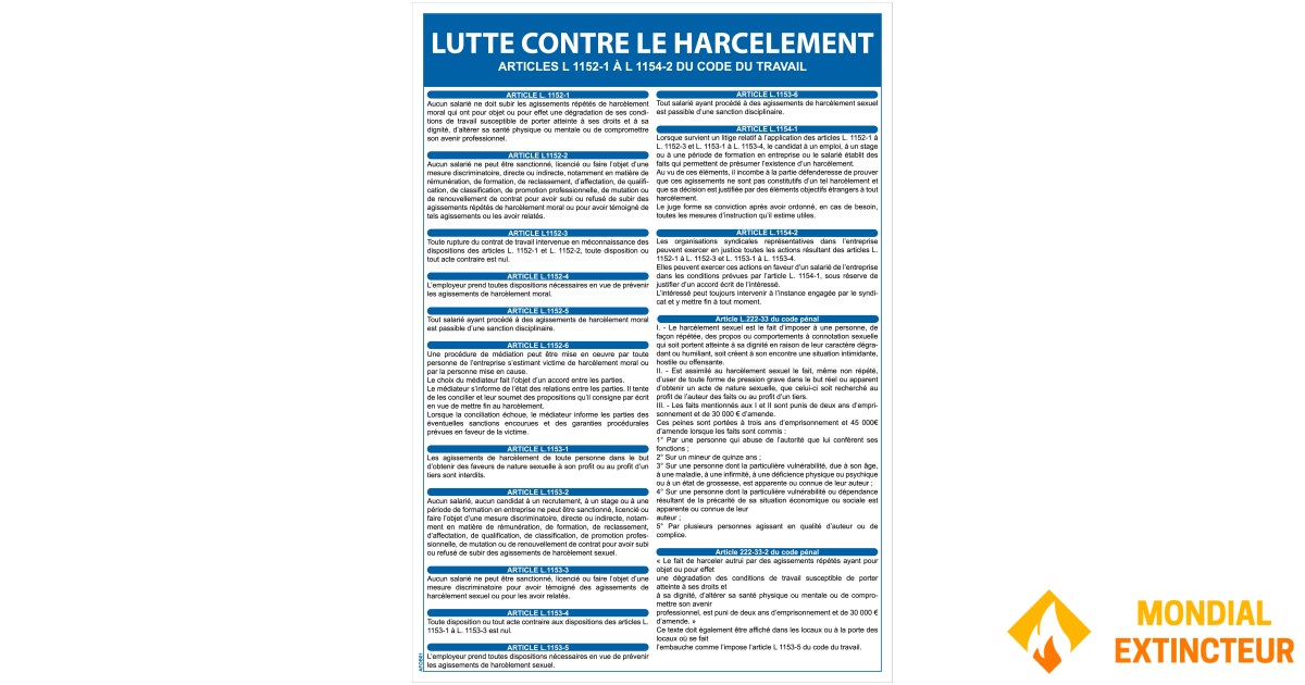 Mandatory anti-harassment at work sign - A4 format
