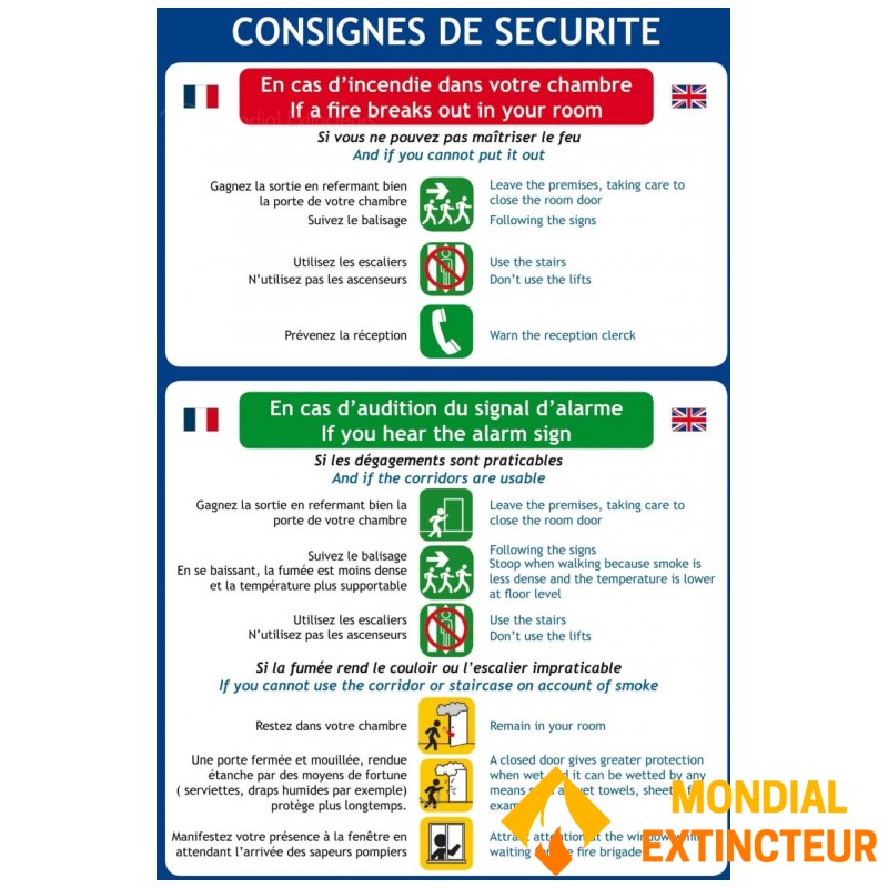 Safety instructions "French-English hotel"