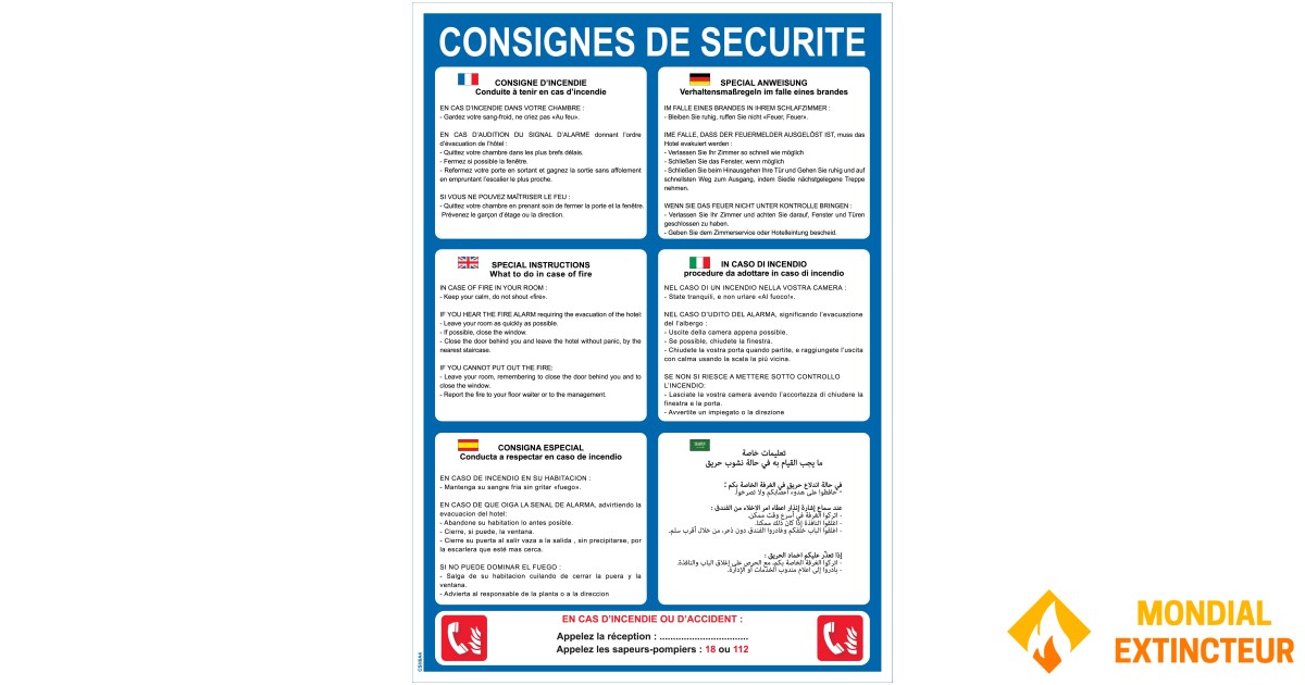Safety instructions 6 languages - A4 format