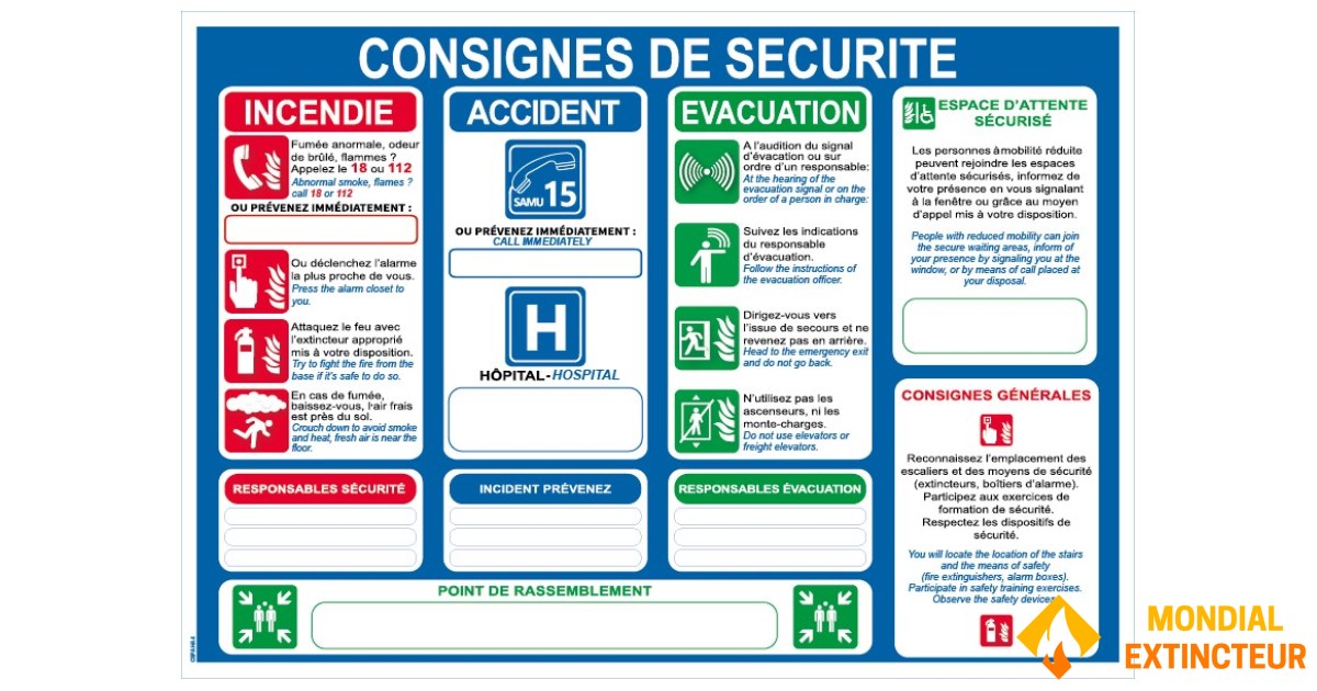 Consignes de sécurité français/anglais - Format A4A4